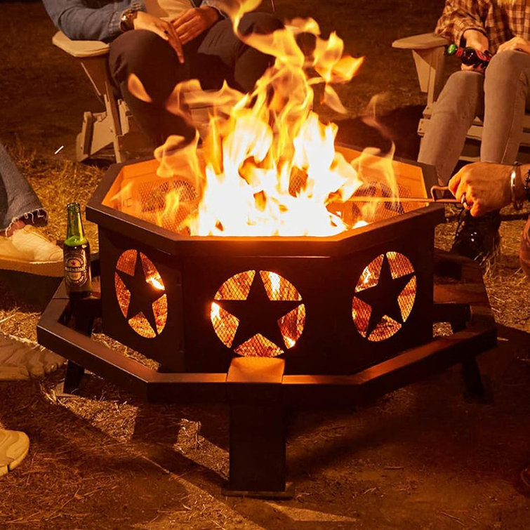 Red Barrel Studio® 35 inch Fire Pit, Outdoor Wood Burning Fire Pit Octagonal Heavy Duty Firepit ...